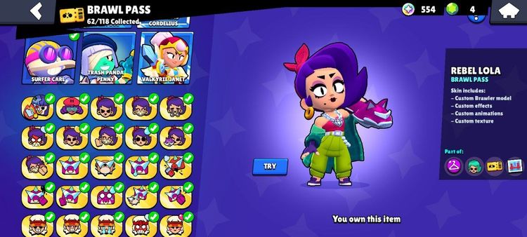 Brawl Stars Accounts > iOS, Android > BS1129 //34862 86/94 BORN BAD BUZZ + REBEL LOLA + FURIOUS ...