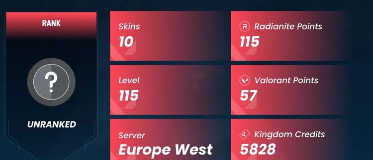 Valorant Accounts > EU > Ranked Accounts > Rank > UnRanked > 10+ > 10 ...