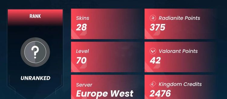 Valorant Accounts > EU > Ranked Accounts > Rank > UnRanked > 20+ > 10 ...